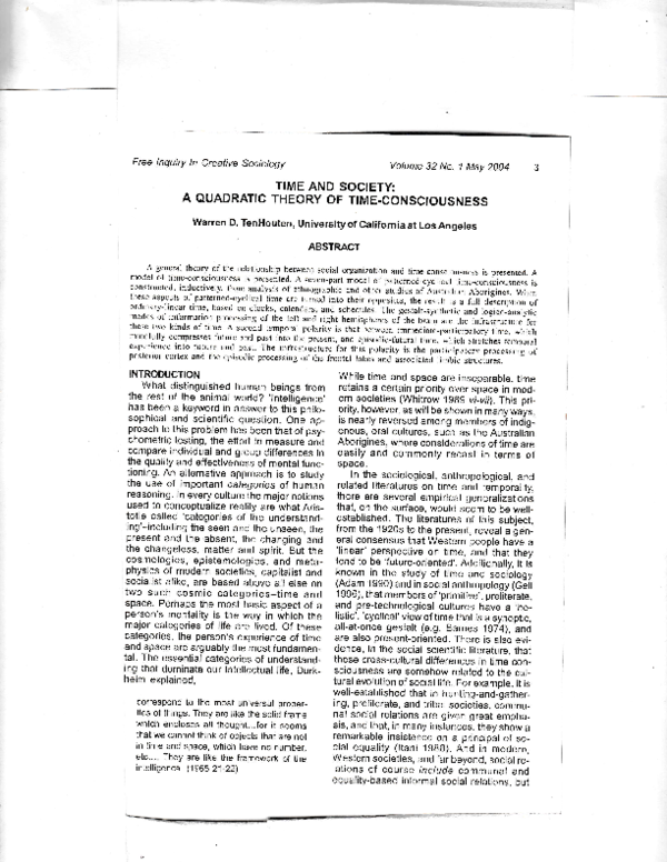 (PDF) Time and Society: A Quadratic Theory of Time-Consciousness (Part I)