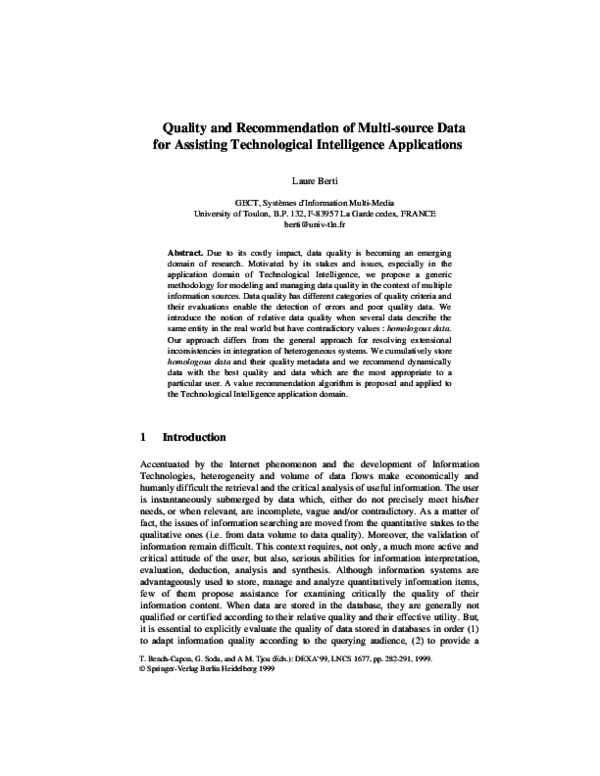 (PDF) Quality and Recommendation of Multi-Source Data for Assisting ...