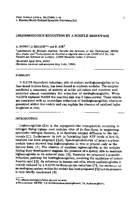 (PDF) Leghemoglobin reduction by a nodule reductase