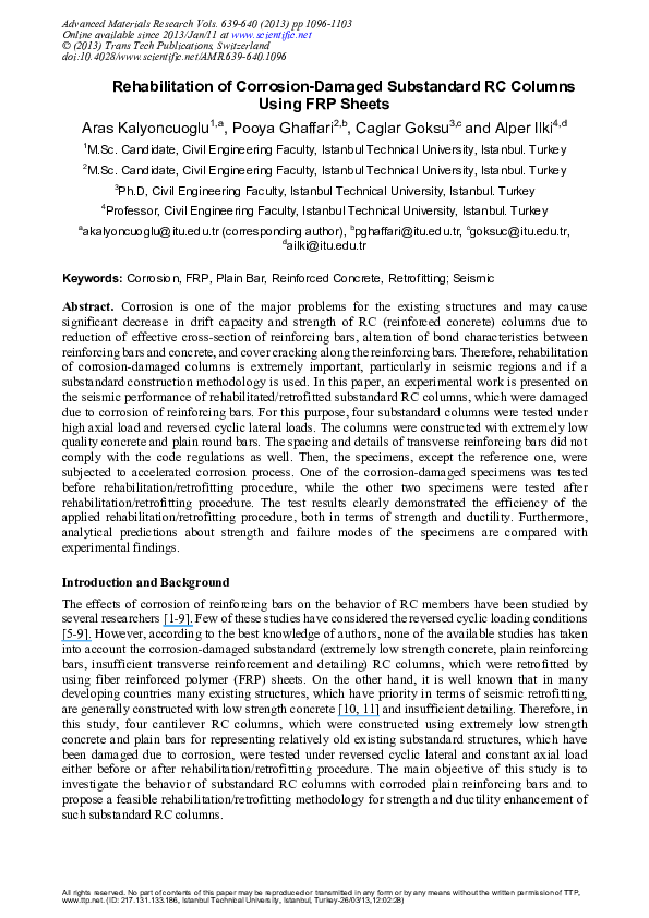 (PDF) Rehabilitation of Corrosion-Damaged Substandard RC Columns Using FRP Sheets