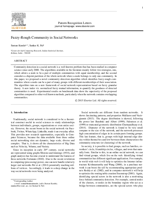 (PDF) Fuzzy-Rough Community Detection in Overlapping Social Networks