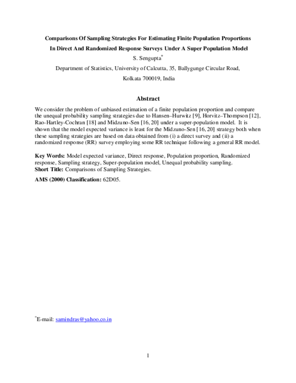 Pdf Comparisons Of Sampling Strategies For Estimating Finite