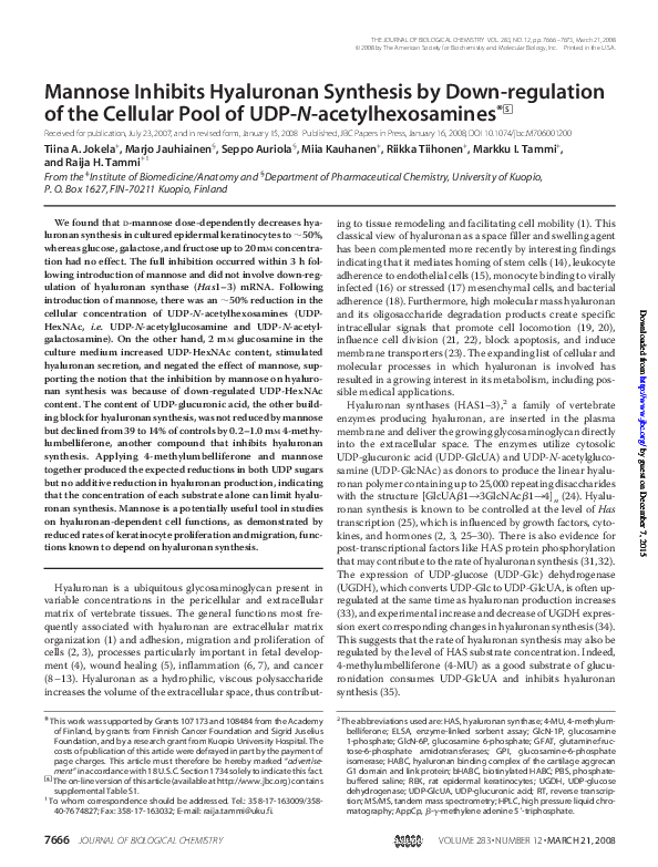 (PDF) Mannose Inhibits Hyaluronan Synthesis by Down-regulation of the Cellular Pool of UDP-N ...