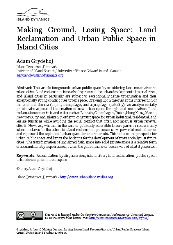 (PDF) Making Ground, Losing Space: Land Reclamation and Urban Public ...