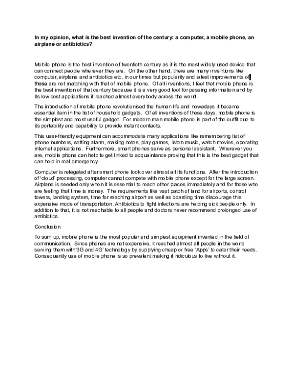 (DOC) what is the best invention of the century: a computer, a mobile ...
