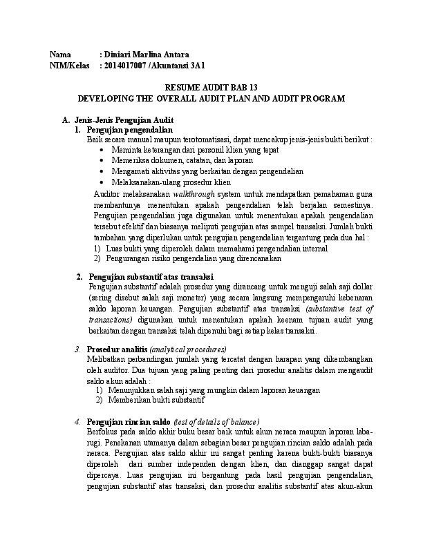 (DOC) RESUME AUDIT BAB 13 DEVELOPING THE OVERALL AUDIT PLAN AND AUDIT PROGRAM