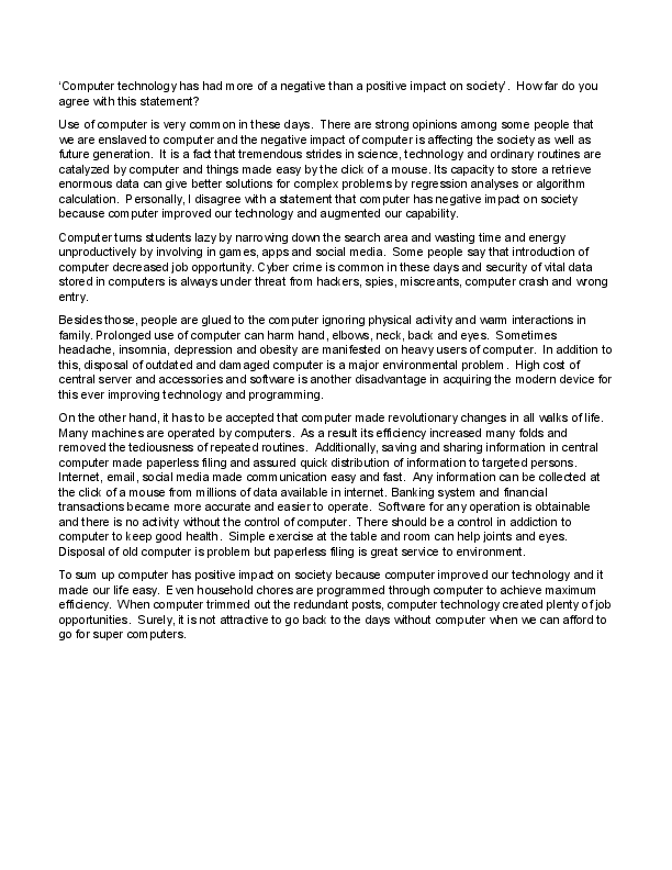 (DOC) Computer technology has had more of a negative than a positive ...