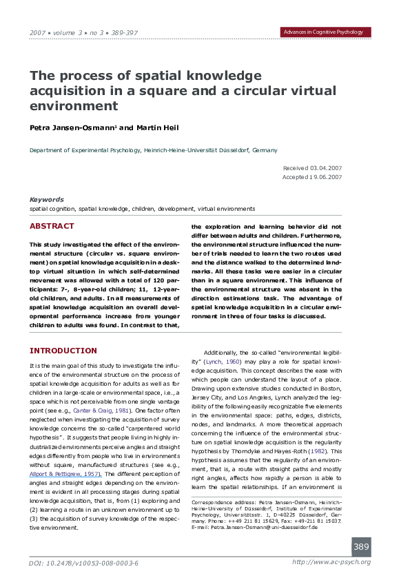 (PDF) The process of spatial knowledge acquisition in a square and a circular virtual environment