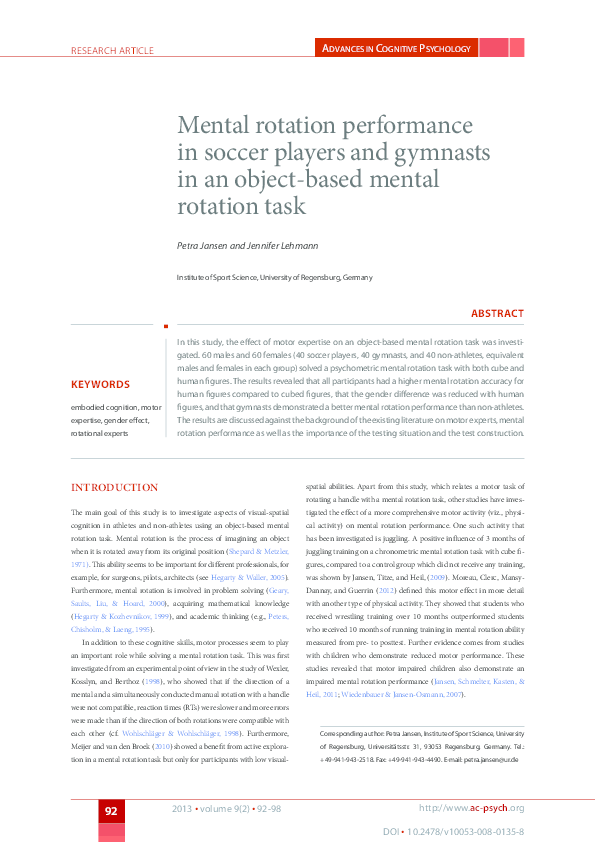 (PDF) Mental rotation performance in soccer players and gymnasts in an ...