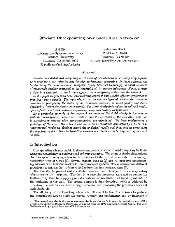 (PDF) Efficient checkpointing over local area networks