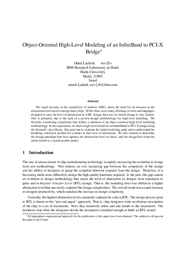 (PDF) Object-Oriented High-Level Modeling of an Infiniband to PCI-X Bridge