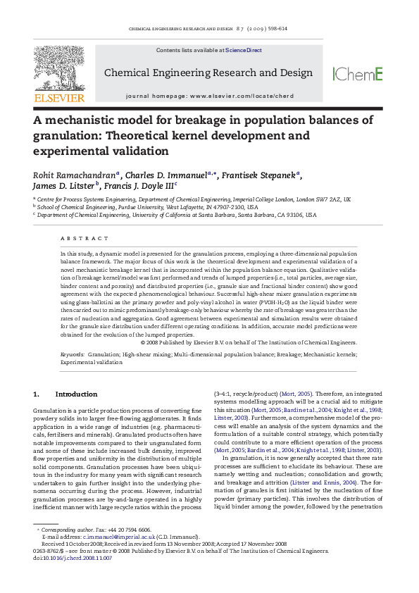 (PDF) A mechanistic model for breakage in population balances of ...