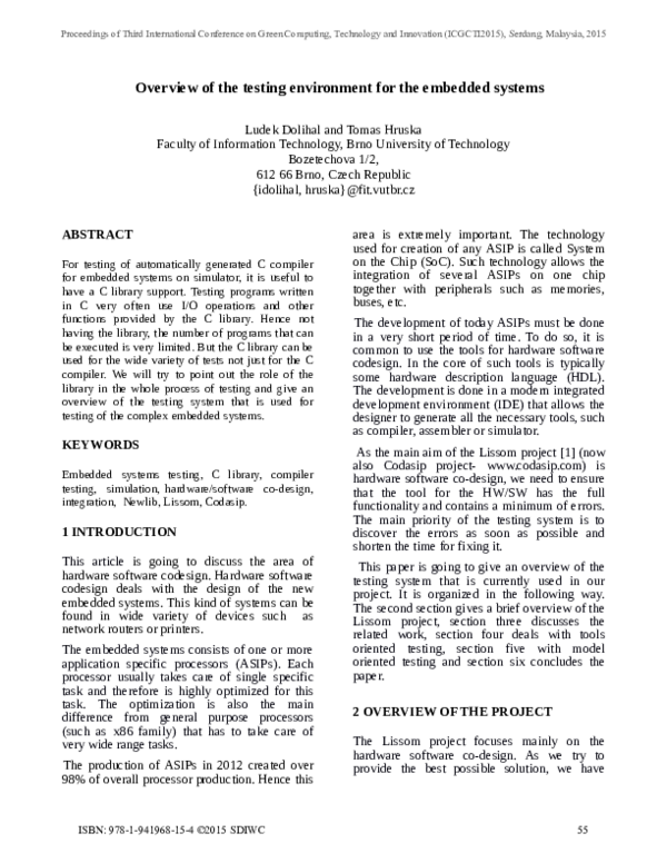Pdf Overview Of The Testing Environment For The Embedded Systems