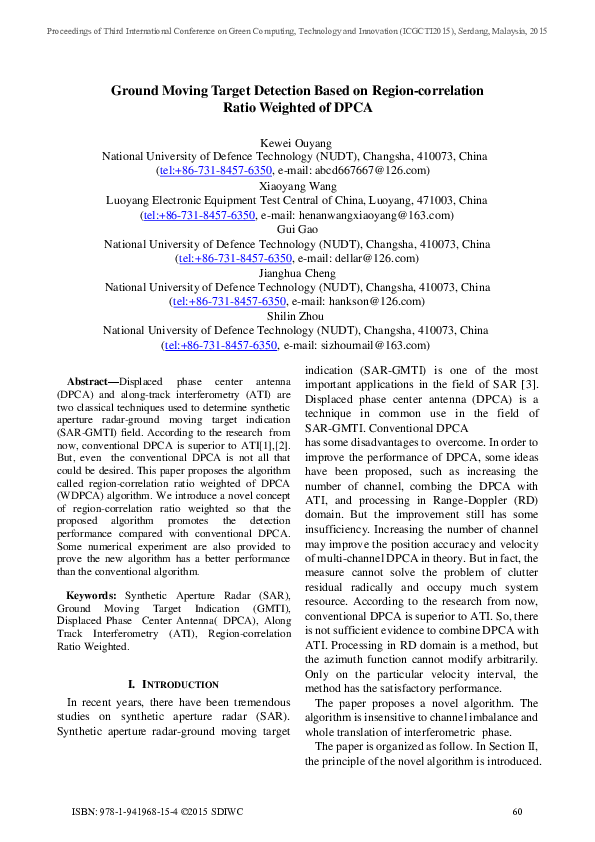 (PDF) Ground Moving Target Detection Based on Region-correlation Ratio Weighted of DPCA