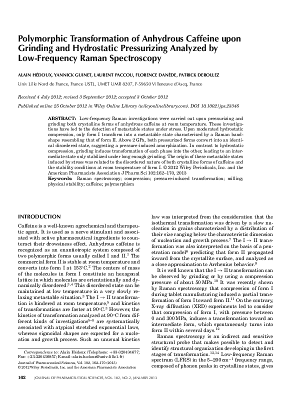 (PDF) Polymorphic transformation of anhydrous caffeine upon grinding ...