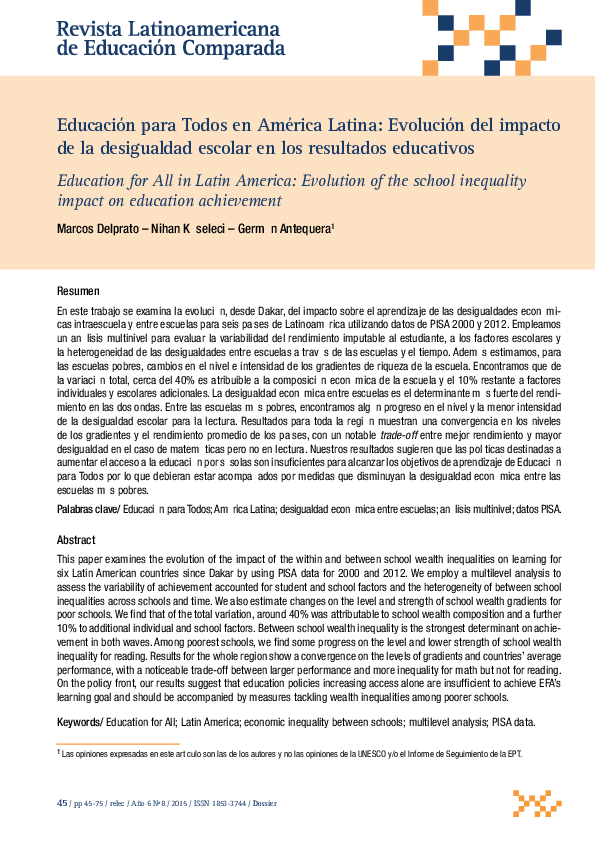 (PDF) Educación para Todos en América Latina: Evolución del impacto de ...