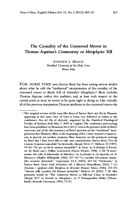(PDF) The Causality of the Unmoved Mover in Thomas Aquinas’s Commentary ...