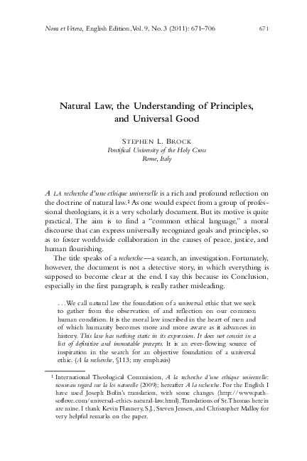 (PDF) Natural Law, the Understanding of Principles, and Universal Good