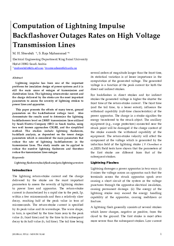 (PDF) 230 kV back flashover...... | Mohamed Shwehdi - Academia.edu
