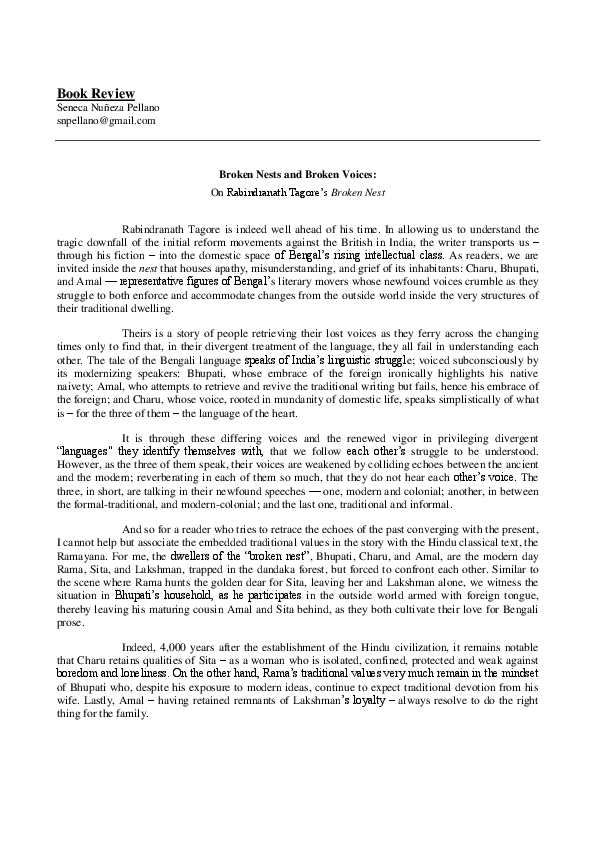 (PDF) Broken Nests and Broken Voices: On Rabindranath Tagore’s Broken ...