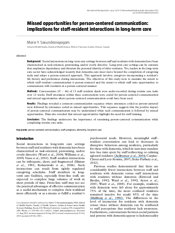 (PDF) Missed opportunities for person-centered communication ...