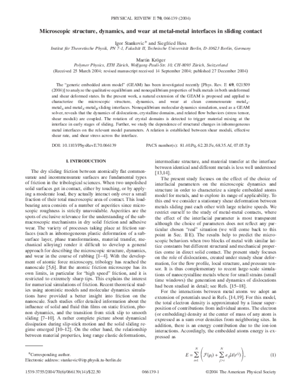 (PDF) Microscopic structure, dynamics, and wear at metal-metal ...