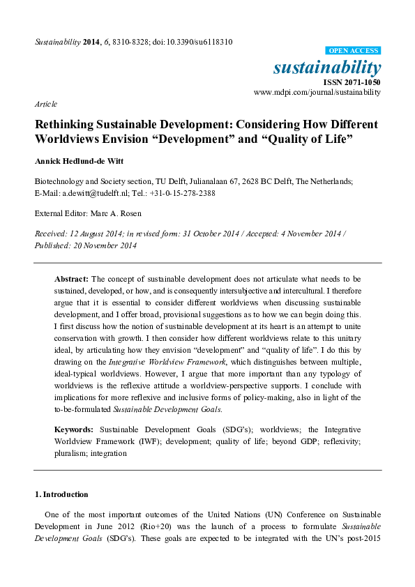 (PDF) Rethinking Sustainable Development: Considering How Different Worldviews Envision ...
