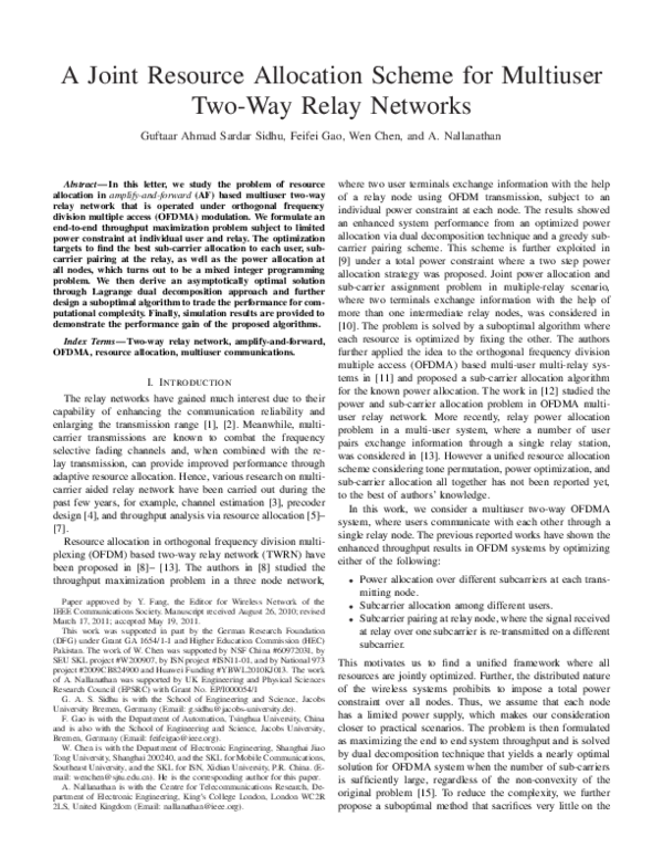 (PDF) A Joint Resource Allocation Scheme for Multiuser Two-Way Relay Networks
