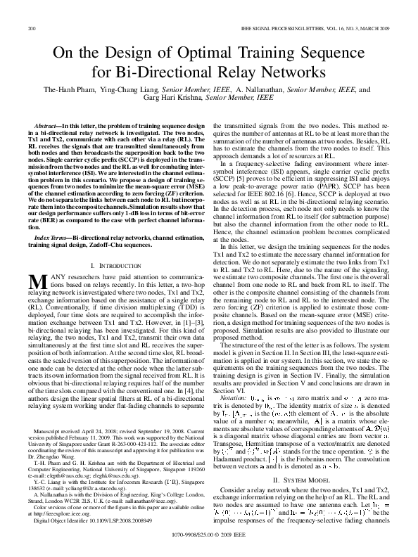 (PDF) On the Design of Optimal Training Sequence for Bi-Directional ...