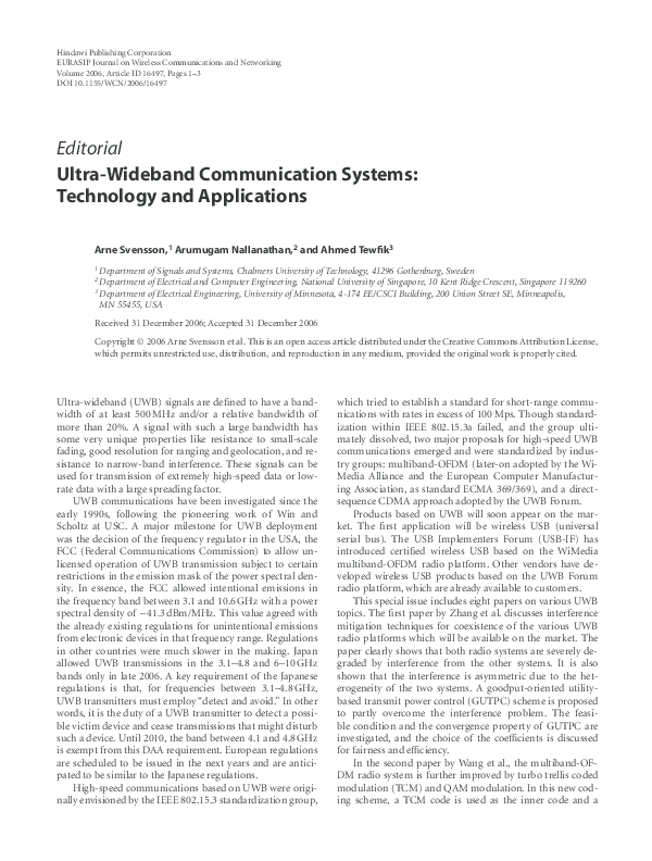 Pdf Ultra Wideband Communication Systems Technology And Applications Arumugam Nallanathan