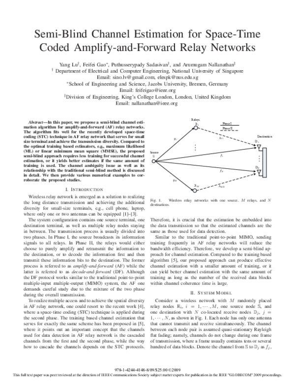 (PDF) Semi-Blind Channel Estimation for Space-Time Coded Amplify-and-Forward Relay Networks