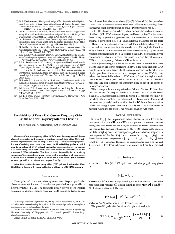 Pdf Identifiability Of Data Aided Carrier Frequency Offset Estimation