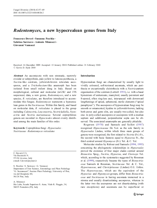 (PDF) Rodentomyces , a new hypocrealean genus from Italy
