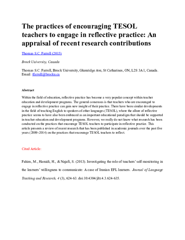 (DOC) [Citation] The practices of encouraging TESOL teachers to engage ...
