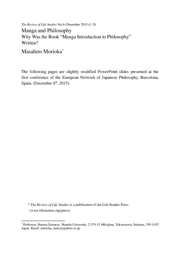 (PDF) Manga and Philosophy: Why Was the Book “Manga Introduction to ...