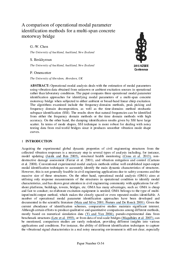 Pdf A Comparison Of Operational Modal Parameter Identification Methods For A Multi Span