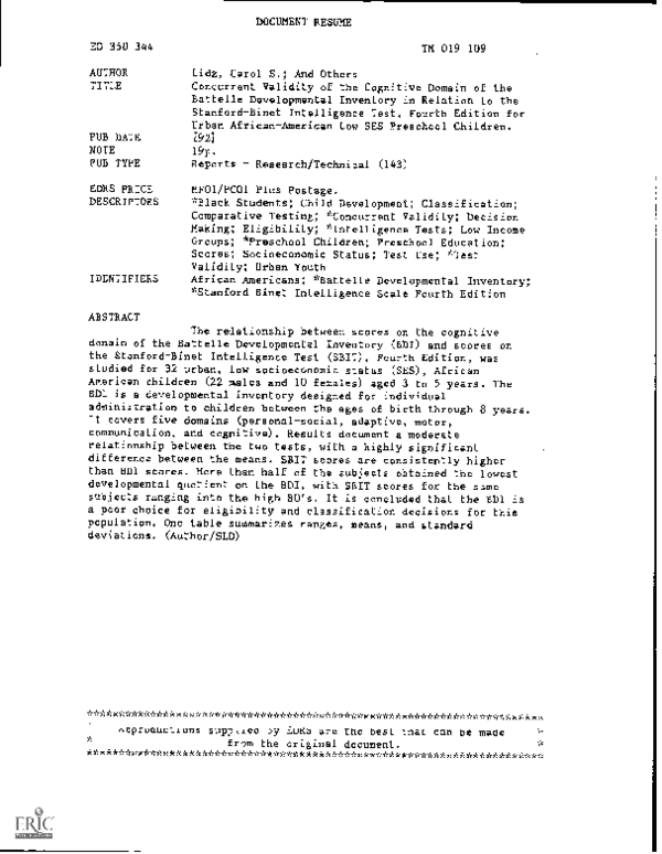 (PDF) Concurrent Validity of the Cognitive Domain of the Battelle ...