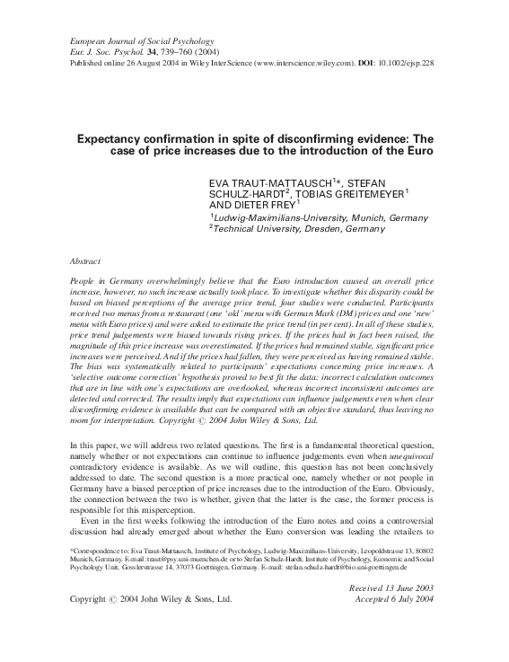 (PDF) Cognitive Biases in Euro Price Increases