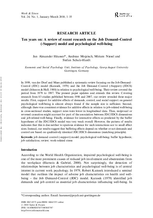 (PDF) Ten years on: A review of recent research on the Job Demand ...