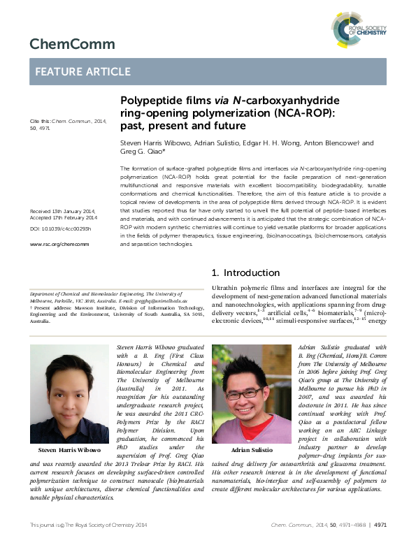 (PDF) Polypeptide films via N-carboxyanhydride ring-opening ...