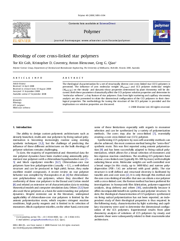 (PDF) Rheology of core cross-linked star polymers