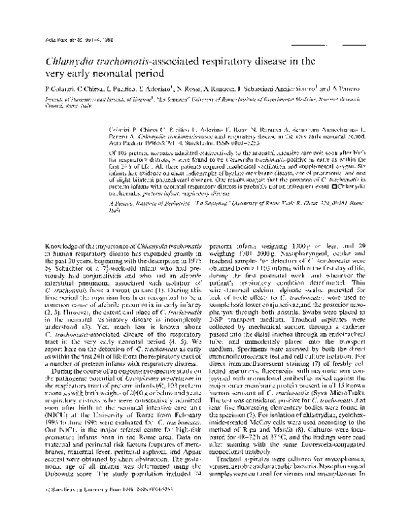 (PDF) Chlamydia trachomatis-associated respiratory disease in the very ...
