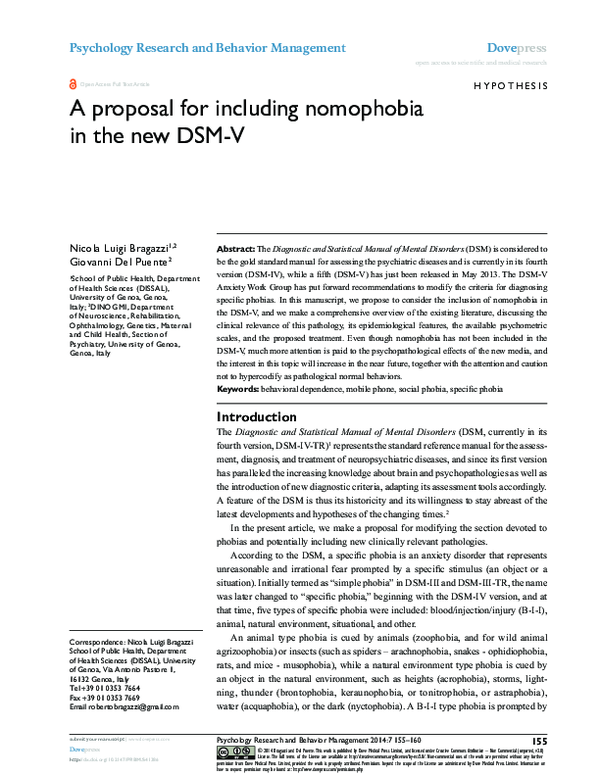 (PDF) A proposal for including nomophobia in the new DSM-V