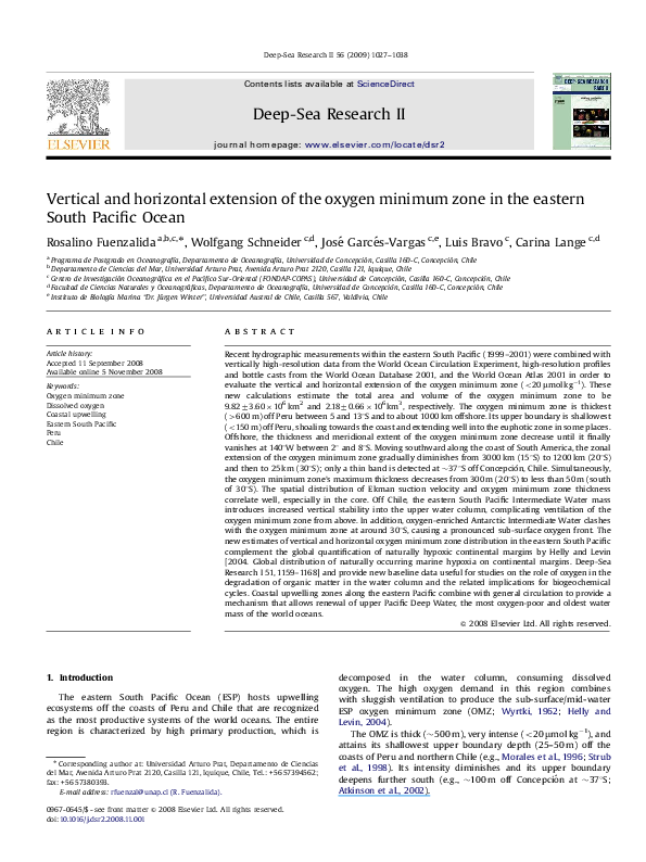 (PDF) Vertical and horizontal extension of the oxygen minimum zone in ...