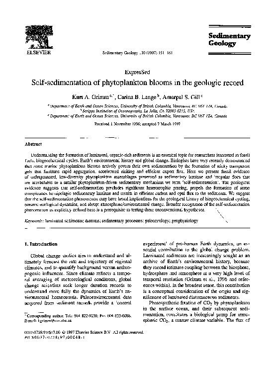 (PDF) Self-sedimentation of phytoplankton blooms in the geologic record