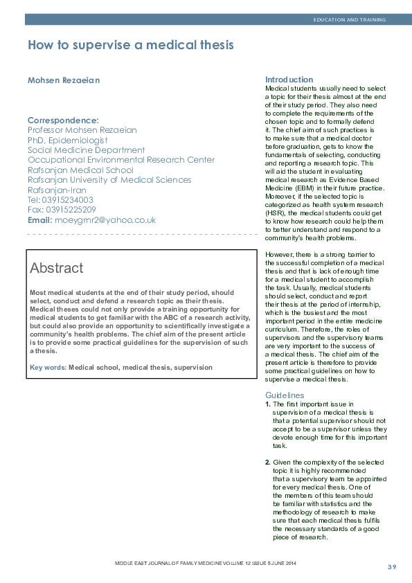 (PDF) How to supervise a medical thesis