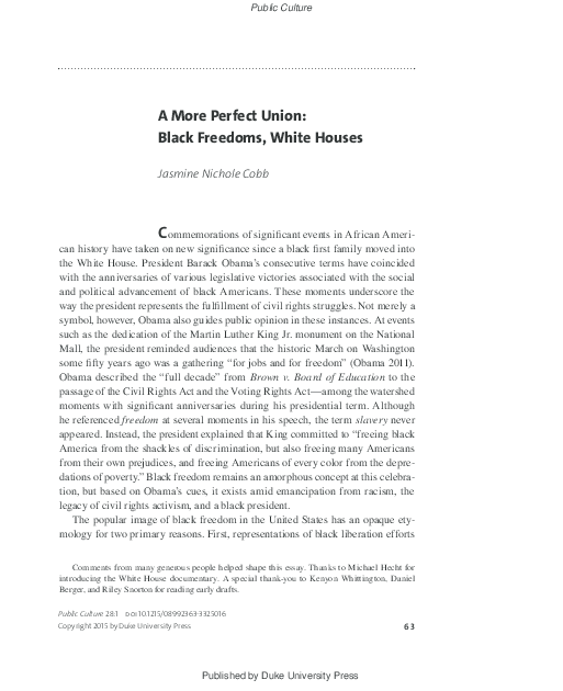 (PDF) A More Perfect Union: Black Freedoms, White Houses