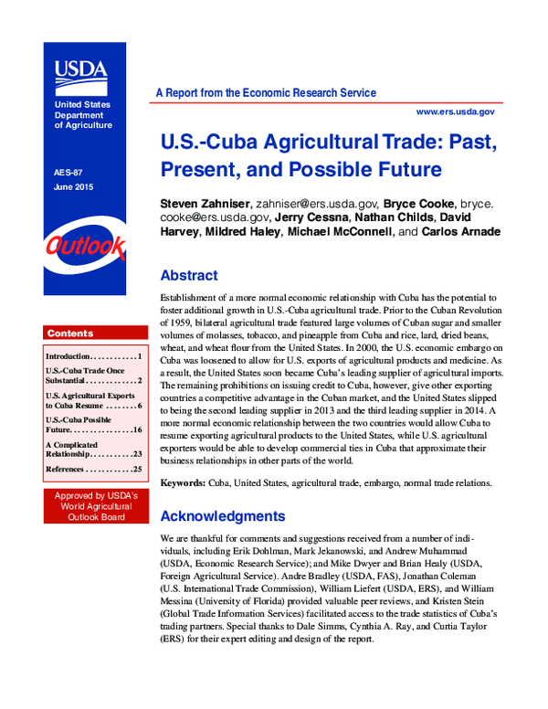 (PDF) U.S.-Cuba Agricultural Trade: Past, Present, and Possible Future