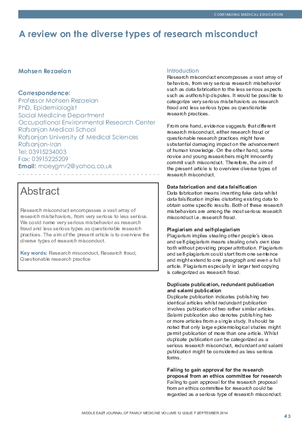(PDF) A review on the diverse types of research misconduct