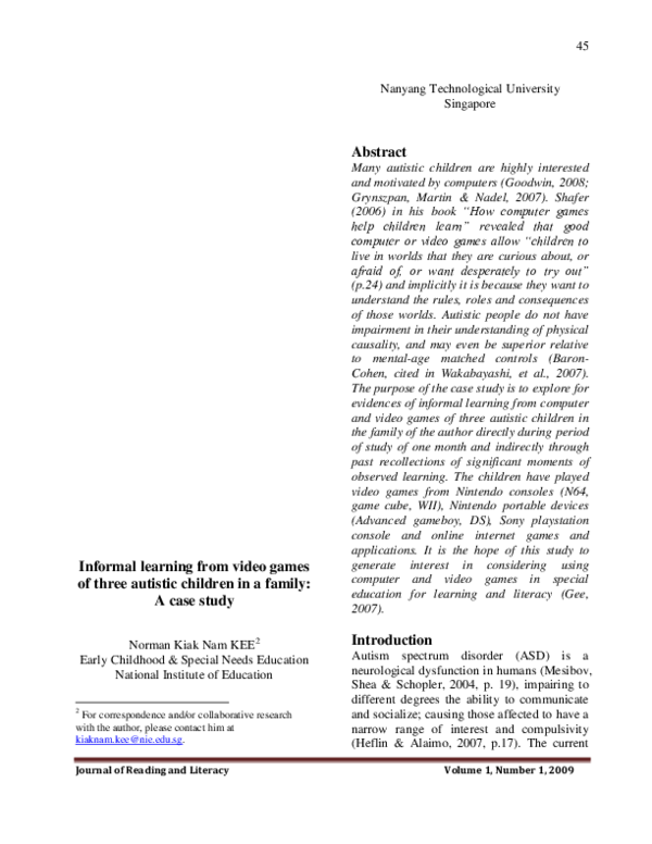(PDF) Informal learning from video games of three autistic children in ...